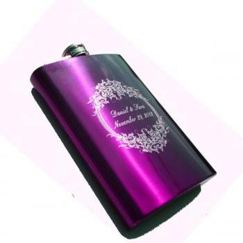 5 8 Oz Deep Purple Engraved Flask Stainless Steel High Gloss Engraved ...